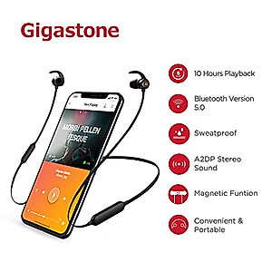 Gigastone Bluetooth 5.0 Neckband Sweat-Proof Headset with 10H Music Playtime, 240H Standby Time, Wireless Earphone for Sports Office with IPX4 Waterproof.