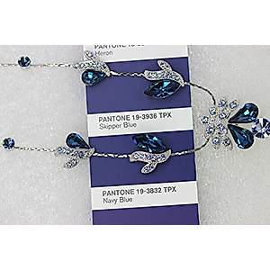 Faship Gorgeous Dark Blue Crystal Floral Necklace Earrings Set - Navy Blue