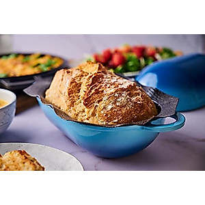 LoafNest: Incredibly Easy Artisan Bread Kit. Cast Iron Dutch Oven [Blue Gradient] and Perforated Non-Stick Silicone Liner.