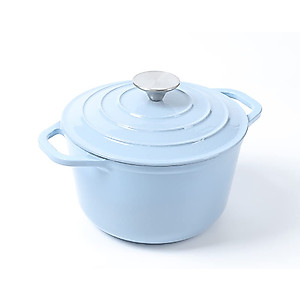 HAWOK Enameled Cast Iron Dutch Oven with Lid, 3 Quart Deep Round Dutch Oven with Dual Handles, Blue