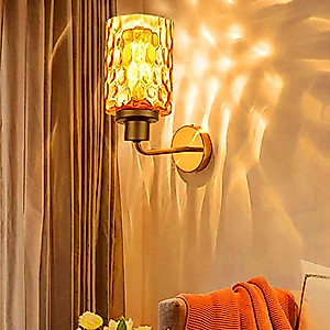 GoldSwift 3 Pack Amber Hammered Glass Lamp Shade Replacement, 6" Tall, Water Ripple Cylinder Glass Lighting Fixture Lampshade Globe Cover for Chandelier Pendant Light Wall Sconce, 1-5/8 Inch Fitter