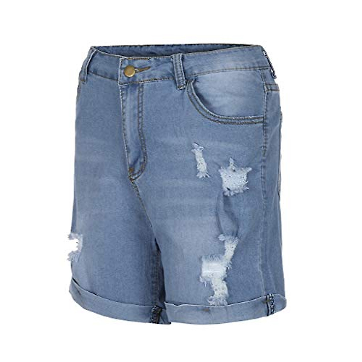 Fashion Wash Denim Shorts,THENLIAN New Women Summer Short Jeans Denim Pockets Wash Denim Shorts(L, Blue)