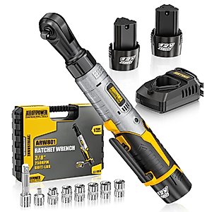 Alloypower 3/8" 60 Ft-lbs Cordless Electric Ratchet Wrench, 12V Electric Ratchet, Power Wrench Ratchet With Variable Speed, LED Light, 6 Sockets, 1/4" Adapter, 2 Batteries