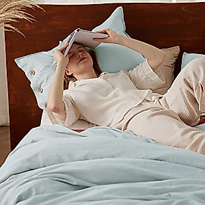 Bedsure Linen Duvet Cover King - Linen Cotton Blend Duvet Cover Set, Spa Blue Linen Duvet Cover, 3 Pieces, 1 Duvet Cover 104x90 Inches and 2 Pillowcases, Comforter Sold Separately