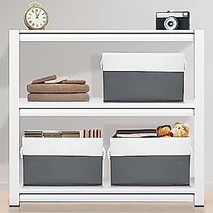 Vimudiy Storage Bin, Foldable Storage Basket [3-Pack] with Dual Rope Handles, Large Capacity Storage Boxes with Sturdy Non-Woven Fabric for Organizing Toys, Shelves & Closet, White & Grey
