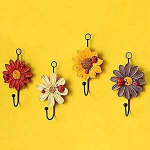 qiguch66 Wall Hooks for Home Kitchen Bathroom, Creative Household Ladybug Flower Resin Keys Coat Hat Wall Hook Home Decoration - White