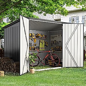 AECOJOY Storage Shed, 3 x 7 Ft Horizontal Bike Sheds & Outdoor Storage, Small Metal Outdoor Storage Cabinet for Garden
