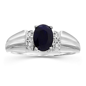 Direct-Jewelry 10k White Gold Oval Sapphire And Diamond Ring (Size 7)