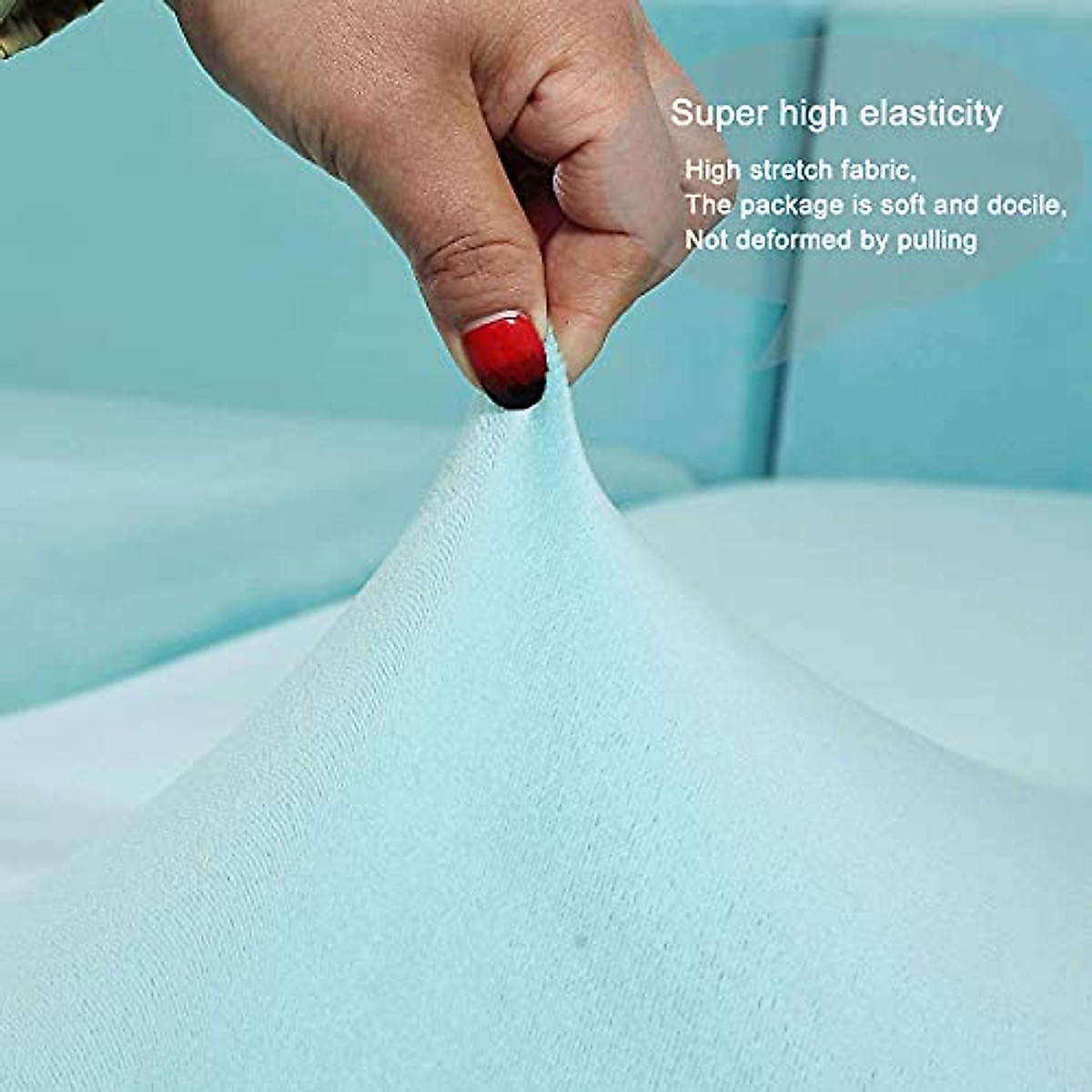 TVPFM Velvet Stretch Sectional Couch Covers, 2 Pieces L Shaped Sofa Cover with 2 Pillowcases Super Soft Universal Sofa Cover for Living Room Pets-Light Blue-4 Seater+4 Seater