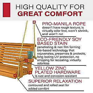Amish Casual Heavy Duty 800 Lb Roll Back Treated Porch Swing with Hanging Ropes and Cupholders (5 Foot, Cedar Stain)