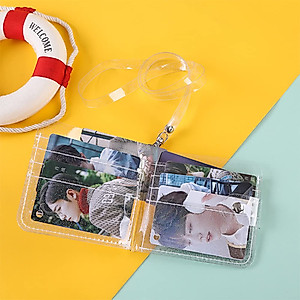 Clear Wallet Glitter Jelly Wallets Transparent Bifold Photocards Holder Lanyard Coin Pouch,Silver