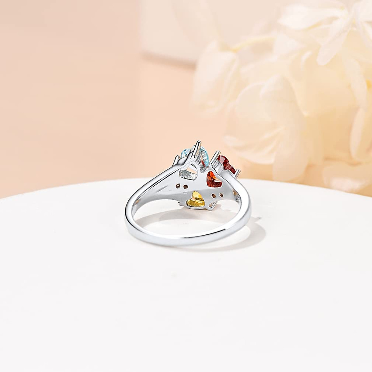 Custom4U Personalized Family Ring with 3 Birthstones Customized 925 Sterling Silver Ring with Names Crystal AAA+ Cubic Zirconia Stones Jewelry Elegant Finger Decoration for Women