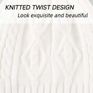 Winter Baby Knitted Hat Scarf Kids Boys Girls Hood Hats Toddler Earflap Beanie with Pompom (White 2, S)