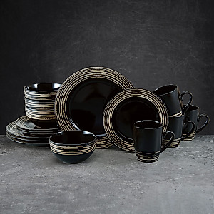 Pfaltzgraff Bryson 16 Piece Dinnerware Set, Service for 4, Black