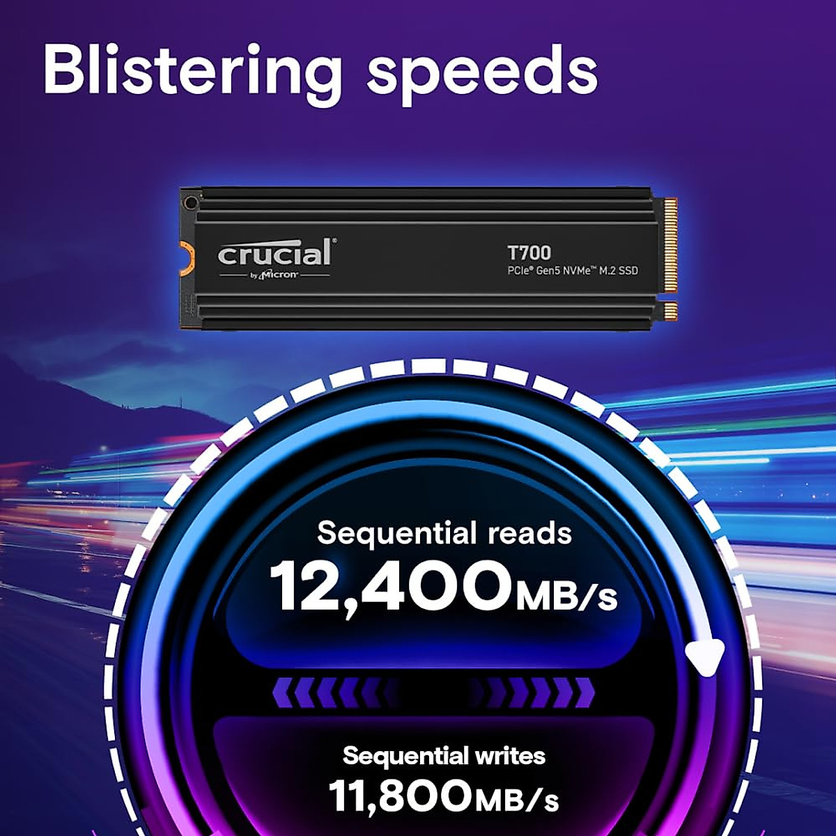Crucial T700 1TB Gen5 NVMe M.2 SSD with Heatsink - Up to 11,700 MB/s - DirectStorage Enabled - CT1000T700SSD5 - Gaming, Photography, Video Editing & Design - Internal Solid State Drive