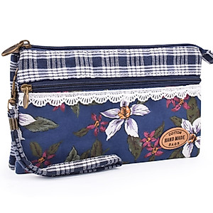 LassZone Canvas Cute Crossbody Handbags Cell Phone Purse Wallet Flowers Pattern Small Change Pouch Bags for Women Girls