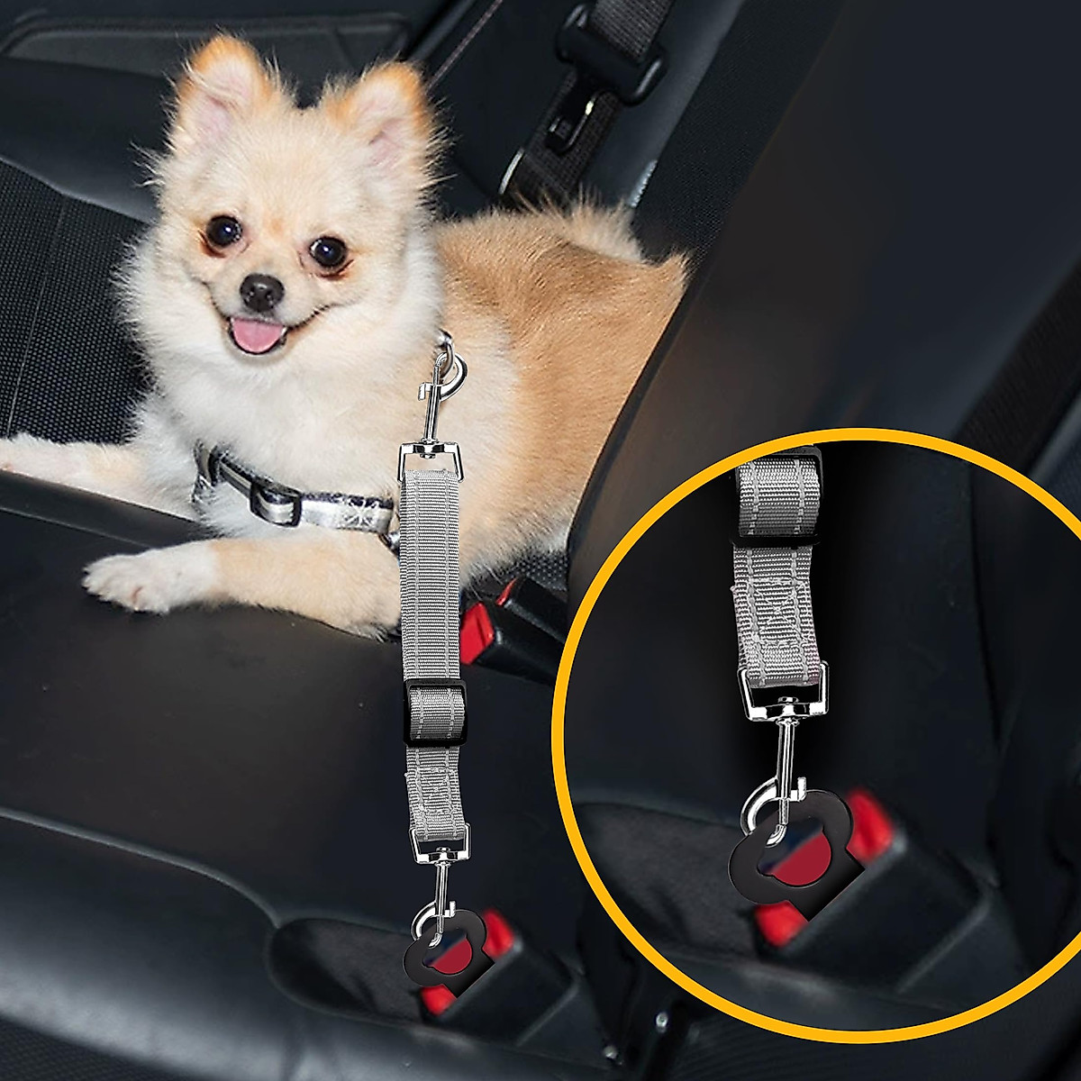 YAODHAOD Dog Safety Collar Clips,Adjustable Prong Collar Backup Clips with Dual Clasps, Reflective Prong Clip Dog Harness to Collar and Leash Connector Safety Clip (Gray)