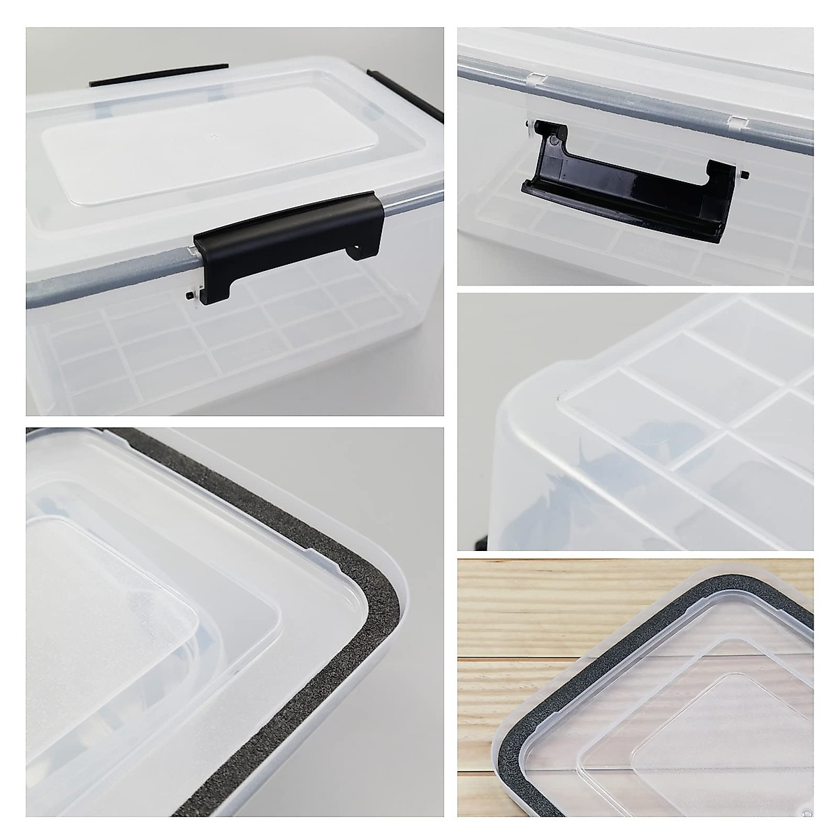 Morcte 6-Pack Clear Storage Box with Gasket Seal Lid, 12 Quart Plastic Gasket Box with Tight Latch and Seal, Stackable Nestable Tote Tub