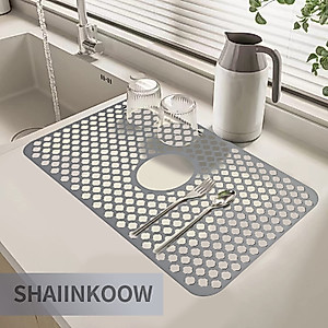 SHAIINKOOW Silicone Kitchen Sink Mat, Kitchen Sink Protector, Silicone Sink Protectors for Kitchen Sink, Kitchen Sink Mats, Sink Mats for Bottom of Kitchen Sink, (13.6" X 11.6", Centre Drain, Black)