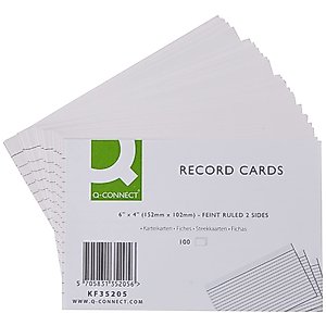 Q-Connect Record Card 152x102mm Ruled Feint White (100 Pack)