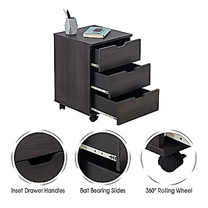 VICLLAX 3 Drawer Dresser Mobile Cabinet Under Desk Storage with Casters for Home Office, Walnut