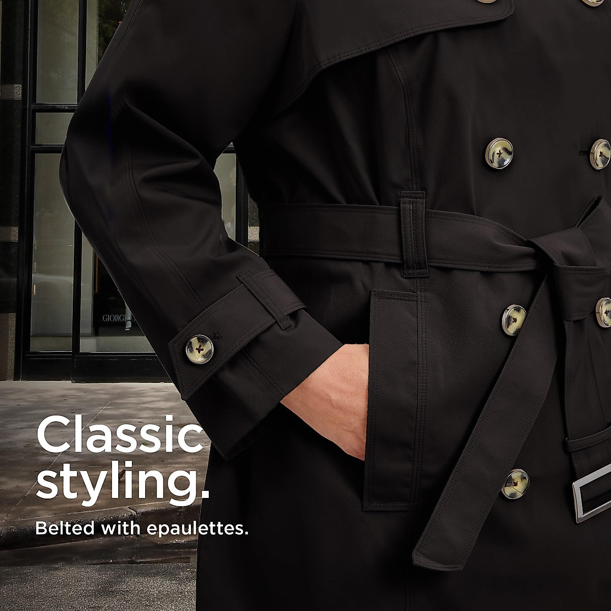 London Fog Women's Double-Breasted 3/4 Length Belted Trench Coat, Black, XL