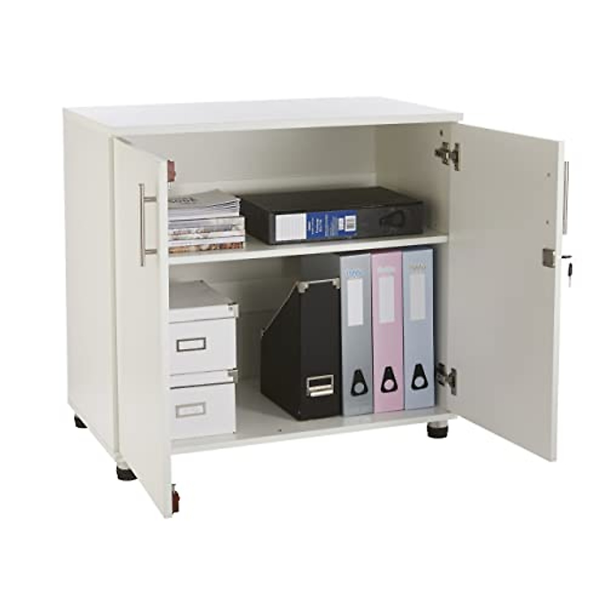 MMT Furniture 2 Door Locking Office Storage Cabinet - File Cabinet Organiser Cupboard - Wooden Filing Cabinet - Free Standing Adjustable Shelves Bookcase - Desk Extension Cabinet