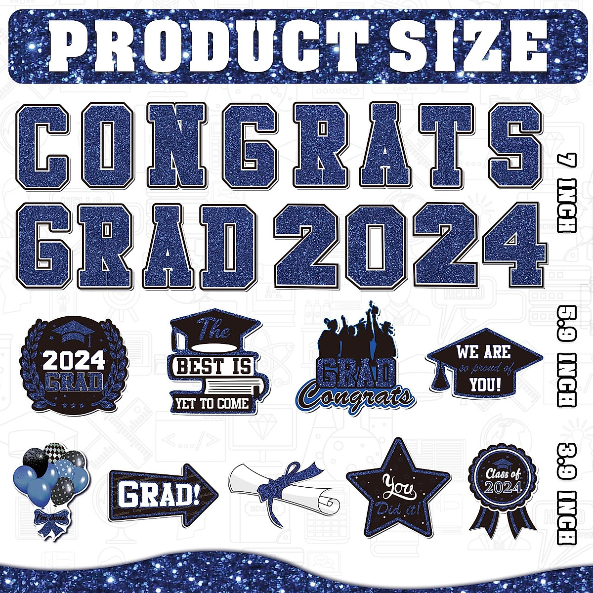2024 Graduation Car Magnet Decoration 25Pcs, Magnetic Congrats Grad 2024 Refrigerator Garage Door Stickers, Class of 2024 Graduation Car Magnet Decal for Parade Decor Graduation Party Supplies (Blue)