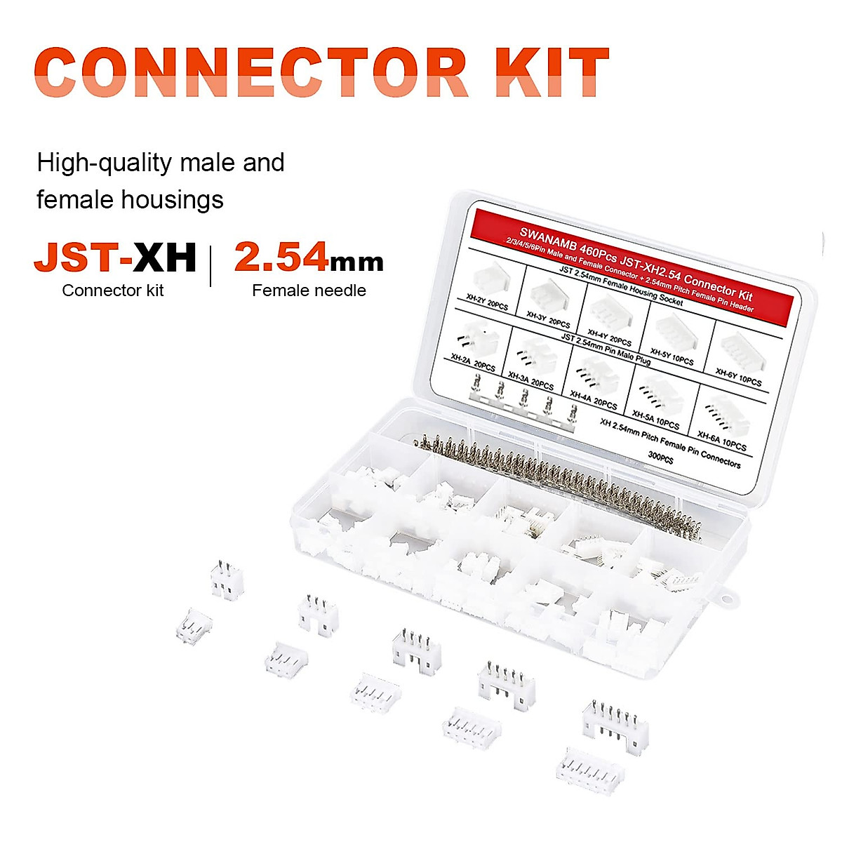 460PCS JST XH2.54 Connector kit 2/3/4/5/6Pin Plug with Terminal Wires Cables Socket Header Wire Connectors Kit