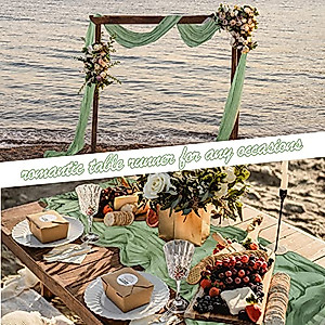 Vibera Cheesecloth Table Runner 35 x 157 inches Long Sage Green Table Runners for Wedding Birthday Party Gauze Table Runner for Bridal Shower Baby Shower Decorations（1 Pack）