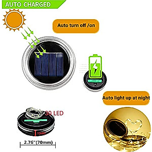 Yeuago Mason Jar Solar Lights 12 Pack 30 LED Outdoor Solar Firefly Lights, Solar Fairy String Lids Lights,Waterproof Mason Solar Lights with Hangers for Regular Mouth Jars（No Jars）