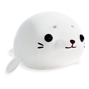 AEECASI Super Soft Seal Plush Cuddle Pillow, Chubby Seal Stuffed Animal, Cute Plushie Birthday for Kids Girls Boys Baby, Adorable Plush Seal Stuffed Toy, 17.7" White