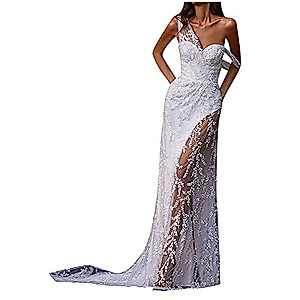 Women's Illusion Lace Beach Wedding Dresses for Bride 2023 Summer Bridal Gowns Sleeveless A-Line Slit Evening Dresses