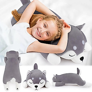 Auspicious beginning 30'' Husky Stuffed Animal Plush Pillow, Huskies Anime Body Pillow, Kawaii Stuff Animal Plush Toy, Big Plushie Stuffed Dog Giant Plush Throw Pillow Gifts for Boys Girls