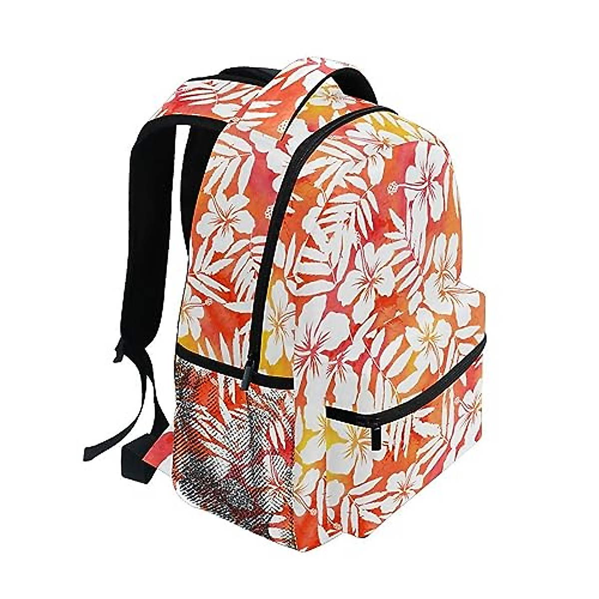 Sletend Student Backpack with Name Tag Slot Hibiscus Flower Palm Leaf Lightweight and Comfortable School Bag Laptop Backpack
