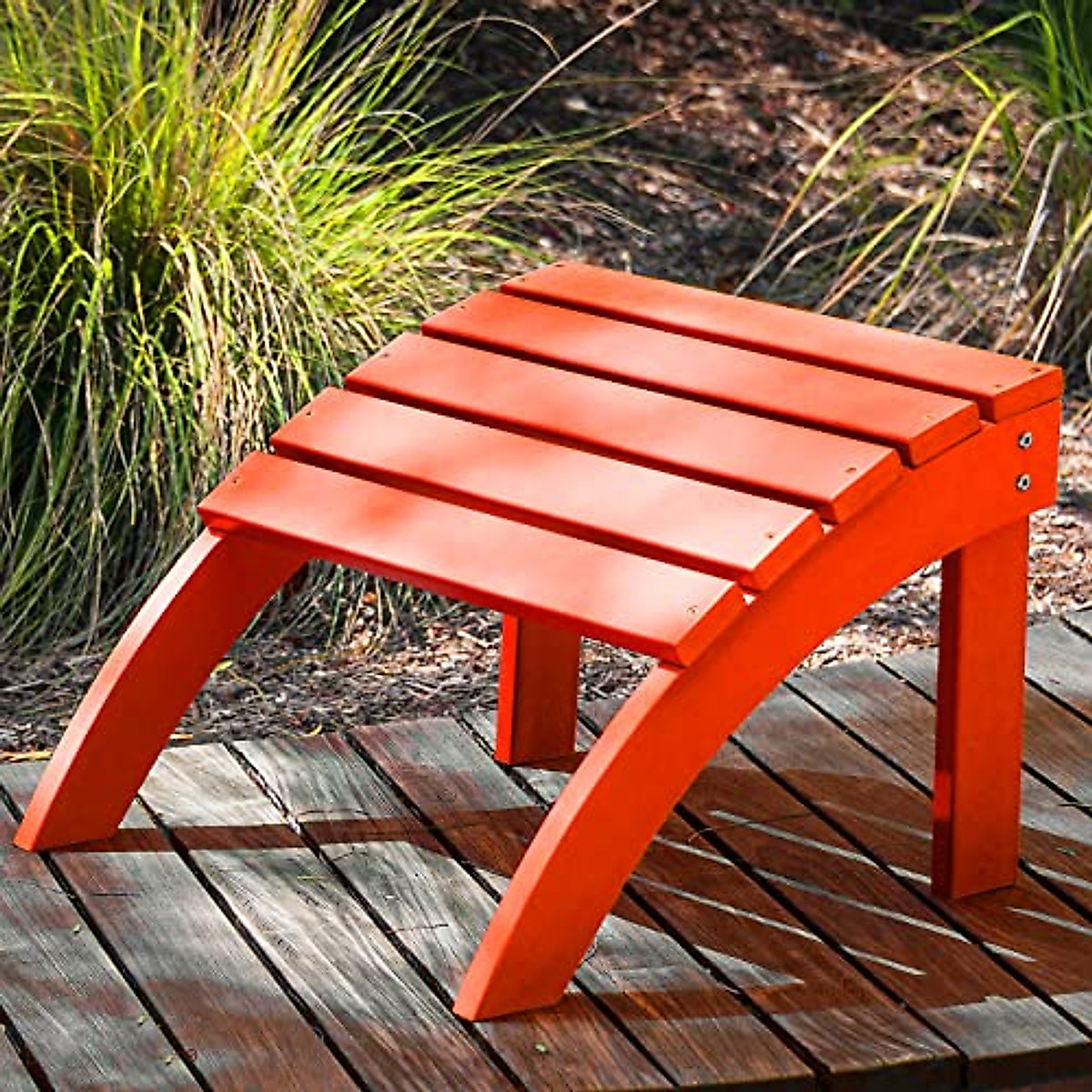PolyTEAK Outdoor Ottoman, Real Wood Look abd Feel, All-Weather Outdoor Patio Adirondack Foot Stool, Outdoor Firepit Foot Rest for Adirondack Chairs (Red)
