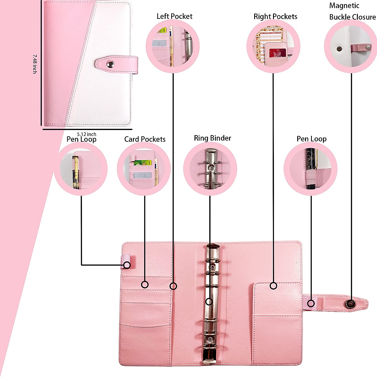 Budget Binder Color Block 30 Pcs A6 PU Leather Notebook Binder Planner Set, Personal Budget Planner Organizer 10 Cash Budget Envelopes Zipper Pockets 12 Budget Bill Planner Sheet 7 Label Stickers