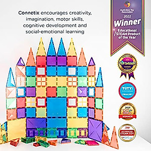 Connetix Tiles, 100 pc Creative Pack of Magnetic Building Tiles for Kids, Colorful Shapes, Fences, and Door Frames to Create Big Castles, Rockets, Bridges, Towers, and More
