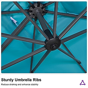 PURPLE LEAF 11.5' X 11.5' Telescopic Patio Umbrella Outdoor Cantilever Umbrella Square Up Down Lifting Offset Umbrella with 360-degree Rotation for Garden Deck Pool Patio Turquiose