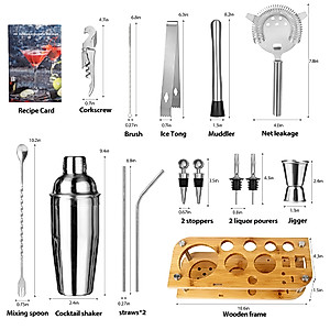 Mixology Bartender kit,16-Piece Silver Bartender Kit with Stand, 25oz Bar Set Cocktail Shaker Set, Professional Stainless Steel Bartending Kit for Home, Bar, Party