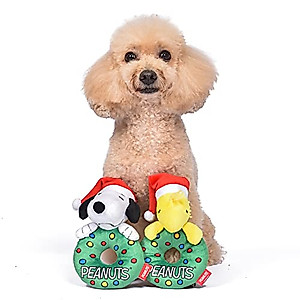 Peanuts for Pets Holiday Snoopy & Woodstock Wreath Plush Ring Pet Toy 2 Pack Dog Toy Set | Medium Squeaky Dog Toys, Cute & Soft Stuffed Dog Toys Officially Licensed from Comic Strip, 6"