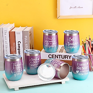 6 Pcs Thank You Teacher Gifts for Women Teacher Appreciation Gifts Stainless Steel Teacher Tumbler with Straw and Lid 12 oz Insulated Teacher Mug Birthday Gifts for Teacher(Gradient)