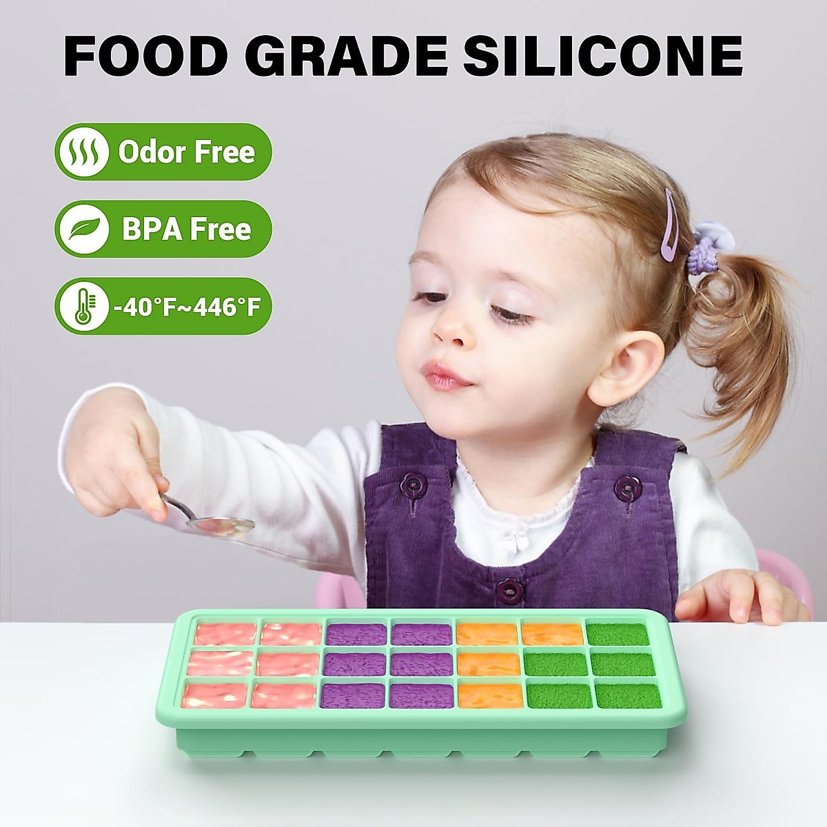 Ice Cube Tray with Lid and Bin: Stackable Covered Ice Cube Maker for Freezer - 2Pack Flexible Easy Release Ice Trays Making 1.25inch Ice Cubes - Removable Lidded Ice Cube Freezing Tray