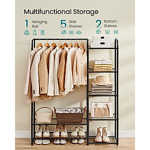 SONGMICS Wardrobe Closet, 44.1 Inch Large Portable Closet, Clothes Rack for Hanging Clothes,Heavy Duty Garment Rack, Storage Organizer with Shelves, 44.1 x 11.4 x 62.4 Inches, Black ULGR462B01
