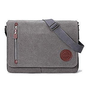 Vintage Canvas Satchel Messenger Bag for Men Women,Travel Shoulder bag 13.5" Laptop Bags Bookbag (Grey)