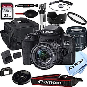 Canon EOS 850D (Rebel T8i) DSLR Camera with 18-55mm f/4-5.6 STM Zoom Lens + 32GB Card, Tripod, Case, and More (18pc Bundle) (Renewed)