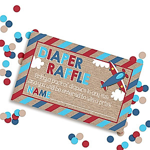 Flying By Airplane Themed Diaper Raffle Tickets for Boy Baby Showers, 20 2" X 3” Double Sided Insert Cards for Games by AmandaCreation, Bring a Pack of Diapers to Win Favors & Prizes!