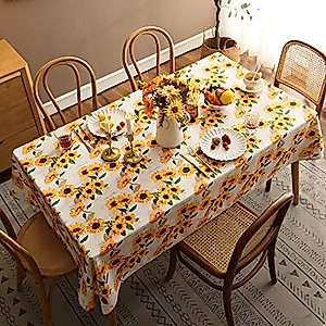 Joyfol Day Sunflower Tablecloth,Orange Floral Table Cloth for Square Tables,Waterproof Resistant Durable Flower Table Cover for Kitchen Dining Room (54 X 54 INCH)