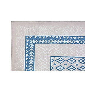 Furnish my Place Bordered Transitional Rug - 7 ft. 8 in. x 11 ft, Light Blue, Accent Rug with Geometric Pattern