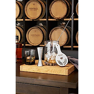 Viski Stainless Steel Bartender Set 4pcs Kit, Drink Mixers for Cocktails Gift Essentials: Mixing Glass, Hawthorne Strainer, Double Jigger and Barspoon, Silver
